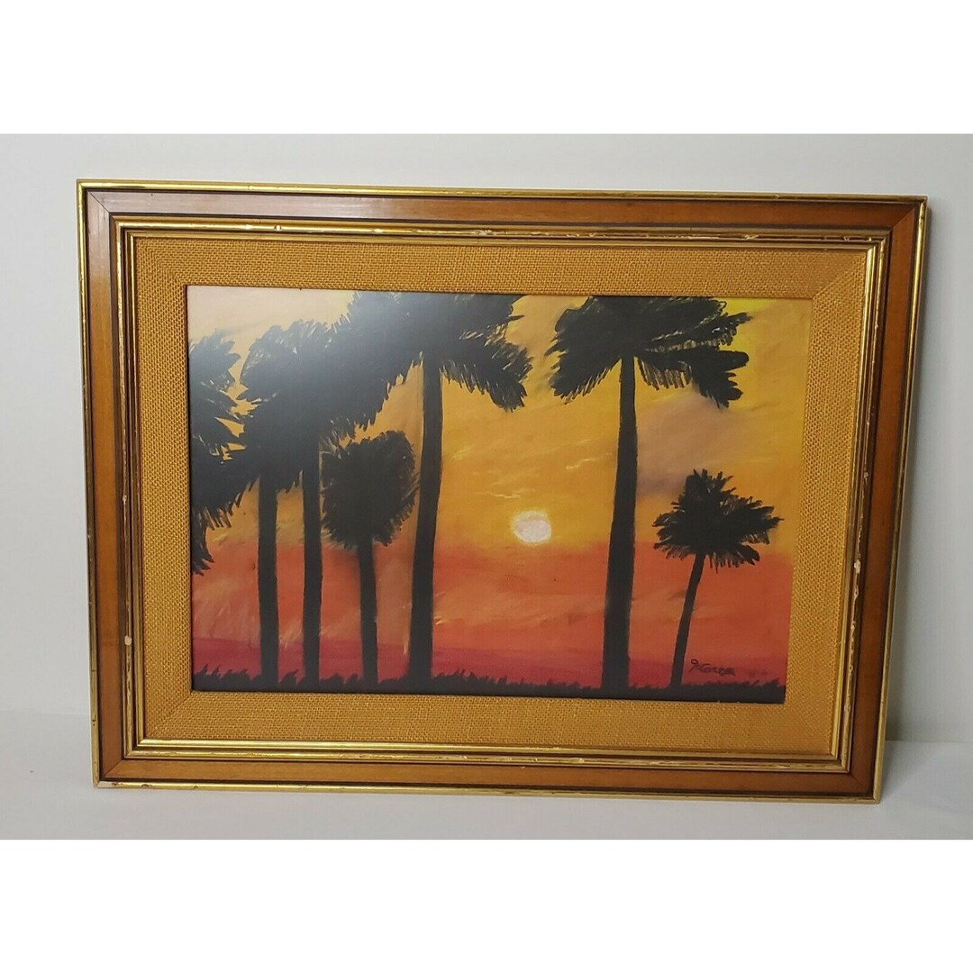 1970 Beautiful Hawaii Sunset Palm Trees Print Framed - Etsy