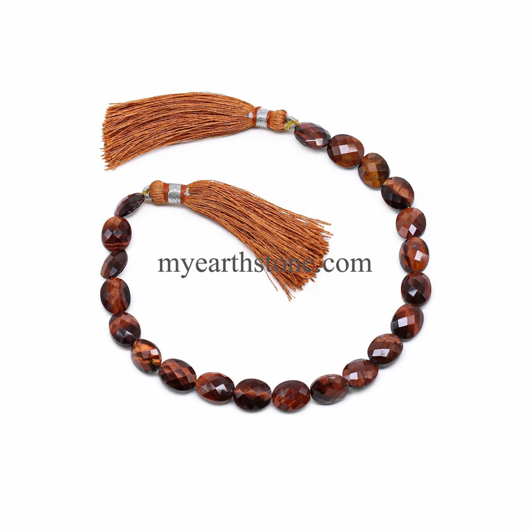 8 Long String Of Natural Red Tiger Eye 10x8mm Oval Faceted Gemstone Beads Used For Making