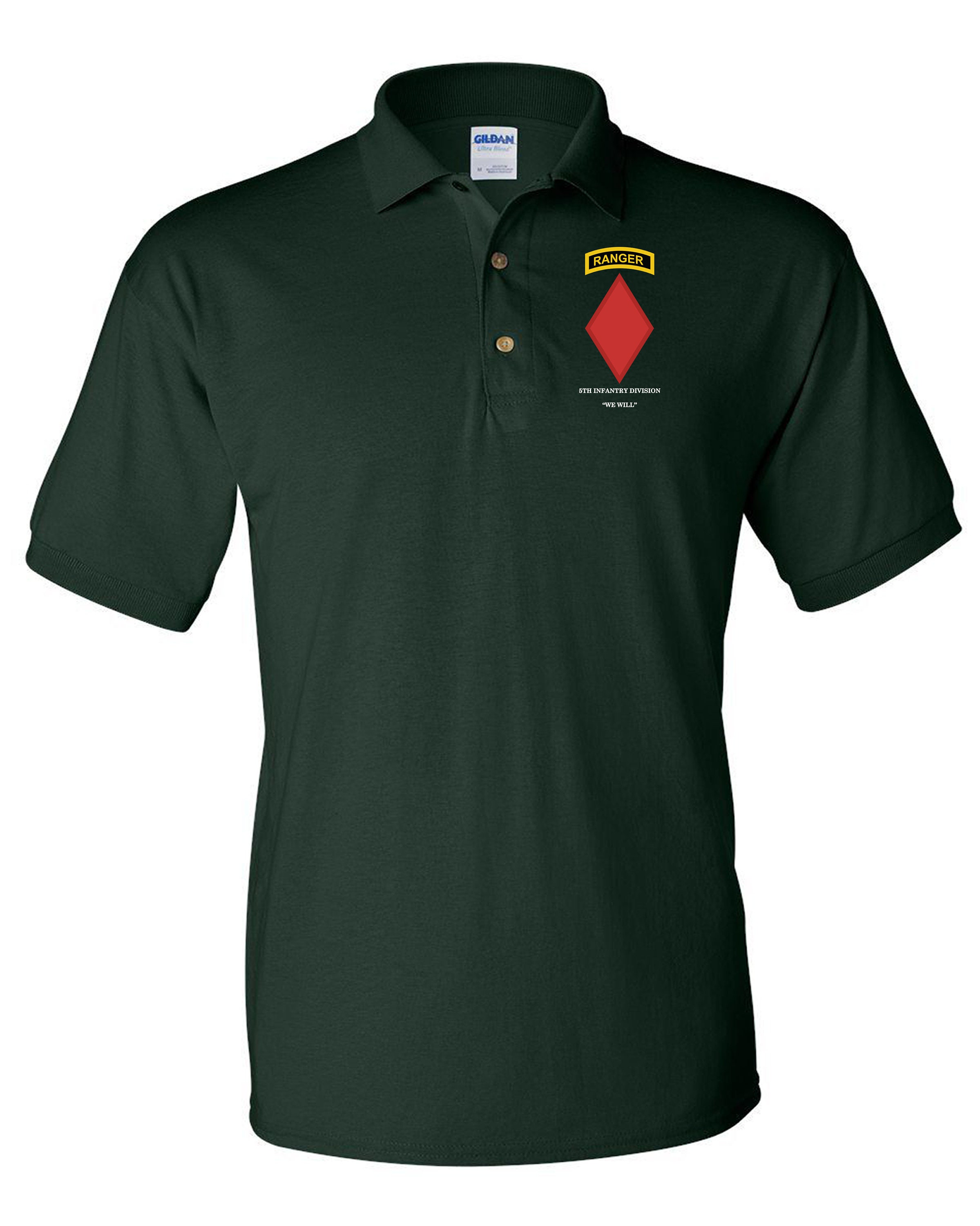 5th Infantry Division W/ Ranger Tab Embroidered Cotton Polo Shirt -3384 ...