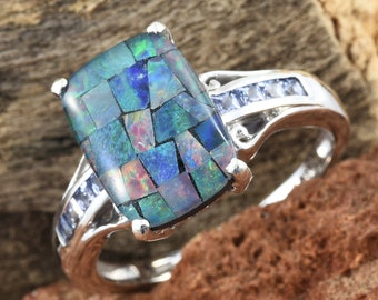 GENUINE Australian Opal RingMosaic Opal RingSterling