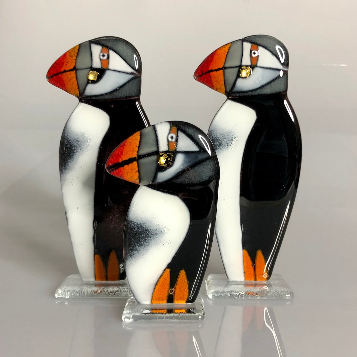 PUFFIN Glass Statue 22 Cm and 14.4 Cm High With 24 Carat Gold Element ...