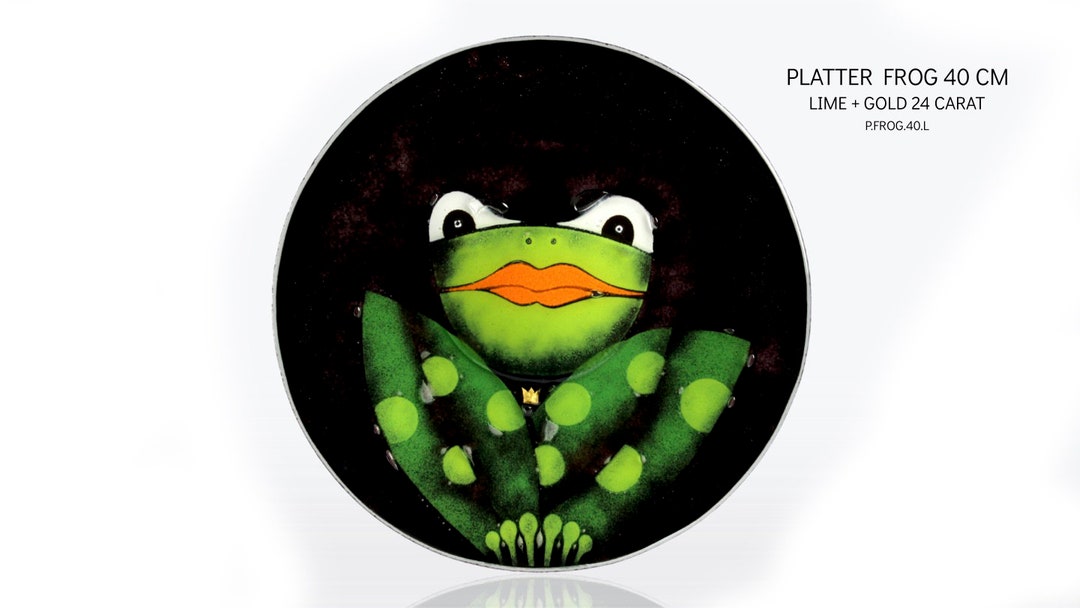 FROG PLATER 40cm With 24 Carat Gold Elements. Fusion Glass. Handcrafted ...