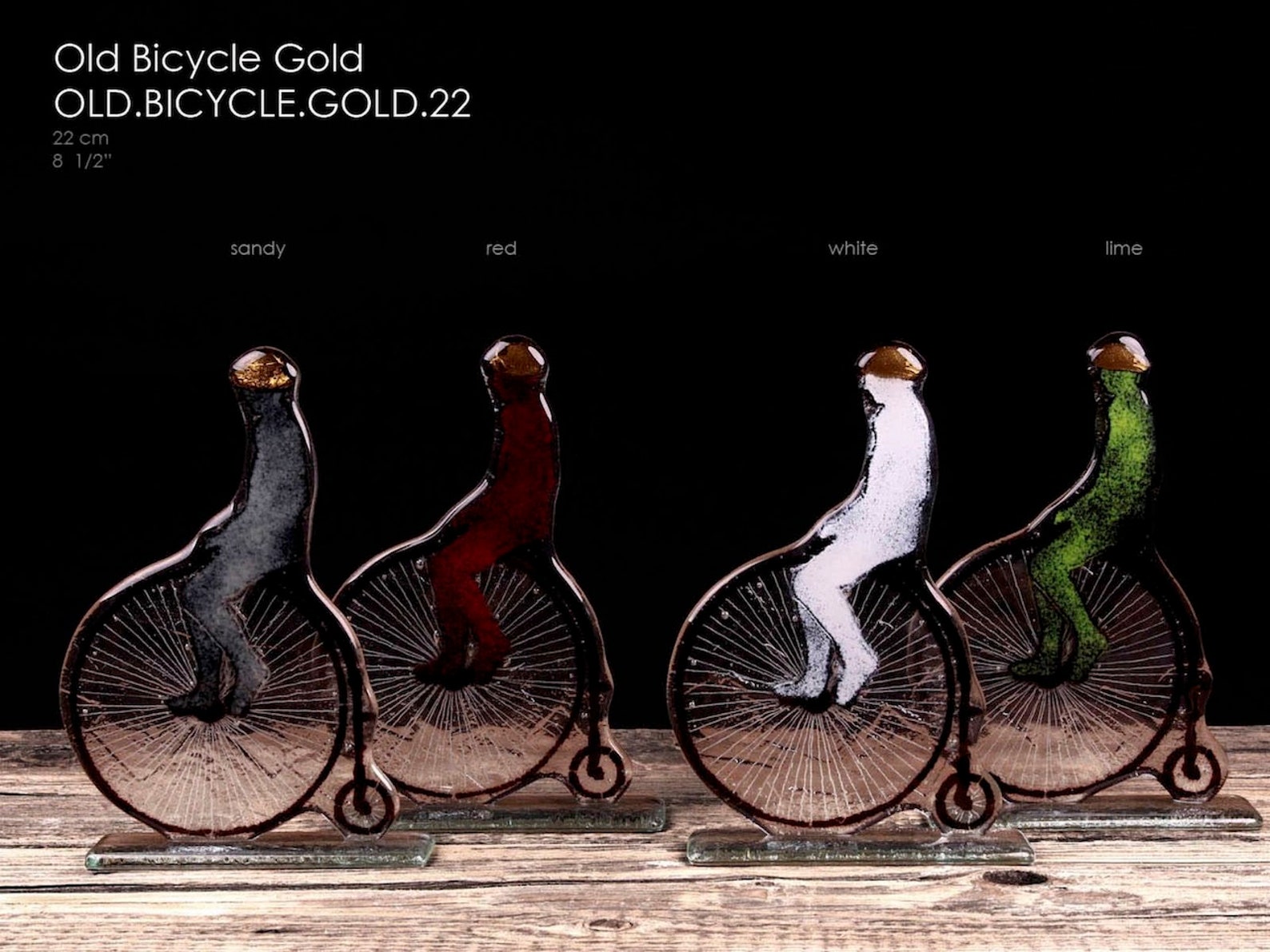 Old Bicycle Gold Statue With 24 Carat Gold Elements. Fused Glass Statue ...