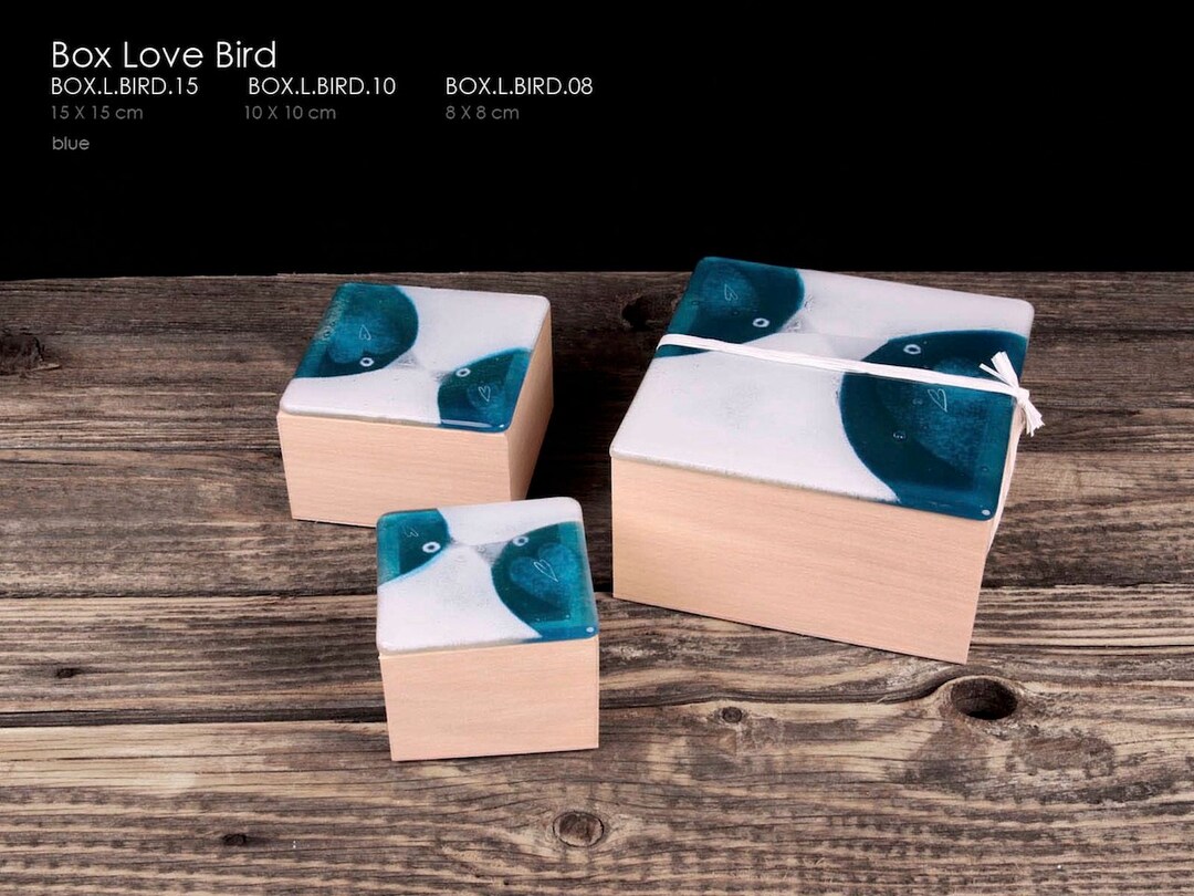 Jewellery Box Love Bird Made From Wood and Glass. Fusion Unique Glass ...