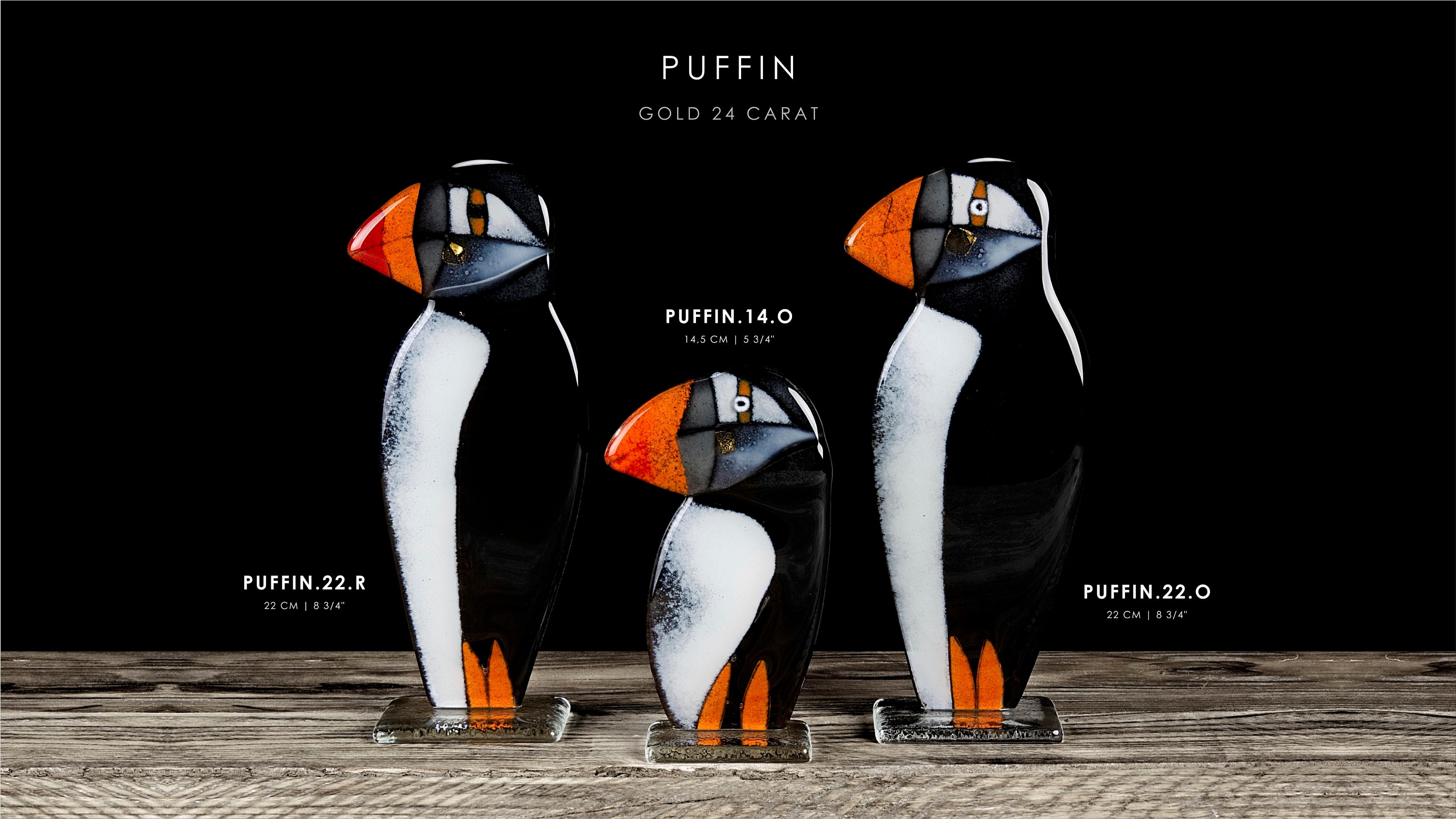 PUFFIN Glass Statue 22 Cm and 14.4 Cm High With 24 Carat Gold Element ...