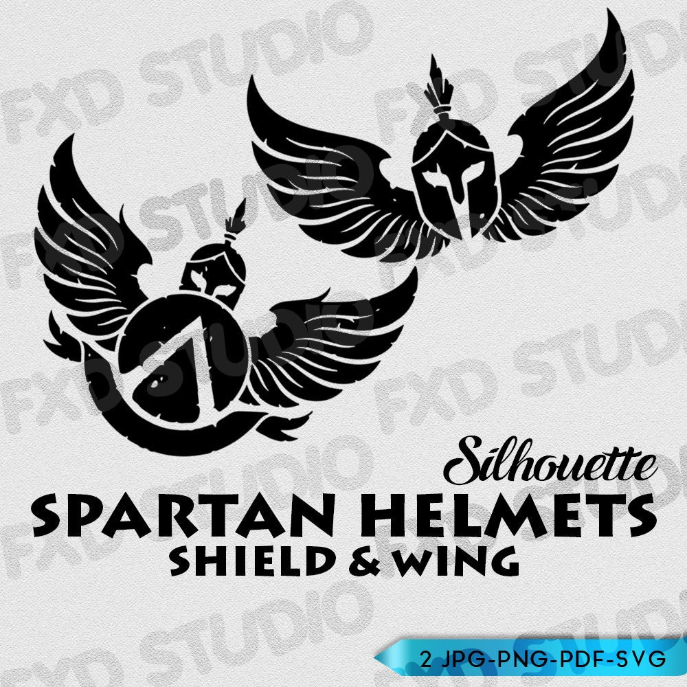 Spartan Helmets Shield and Wing Silhouette Clip Art Image - Etsy