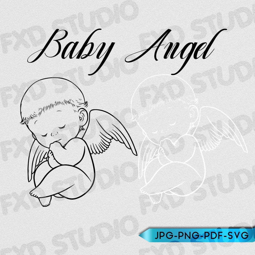 Baby Angel Clipart Black And White