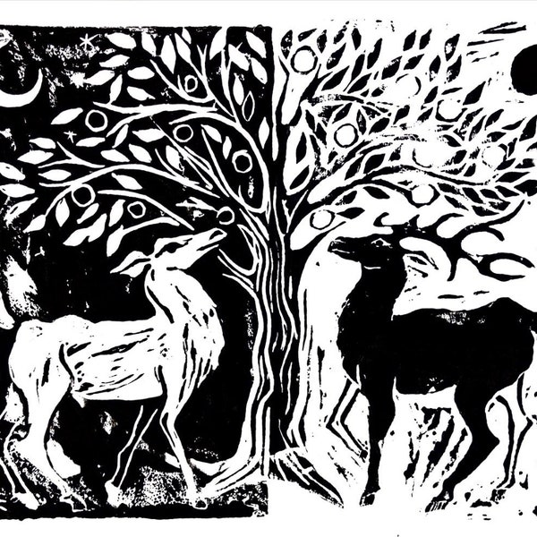 Linocut Print Tree - Etsy