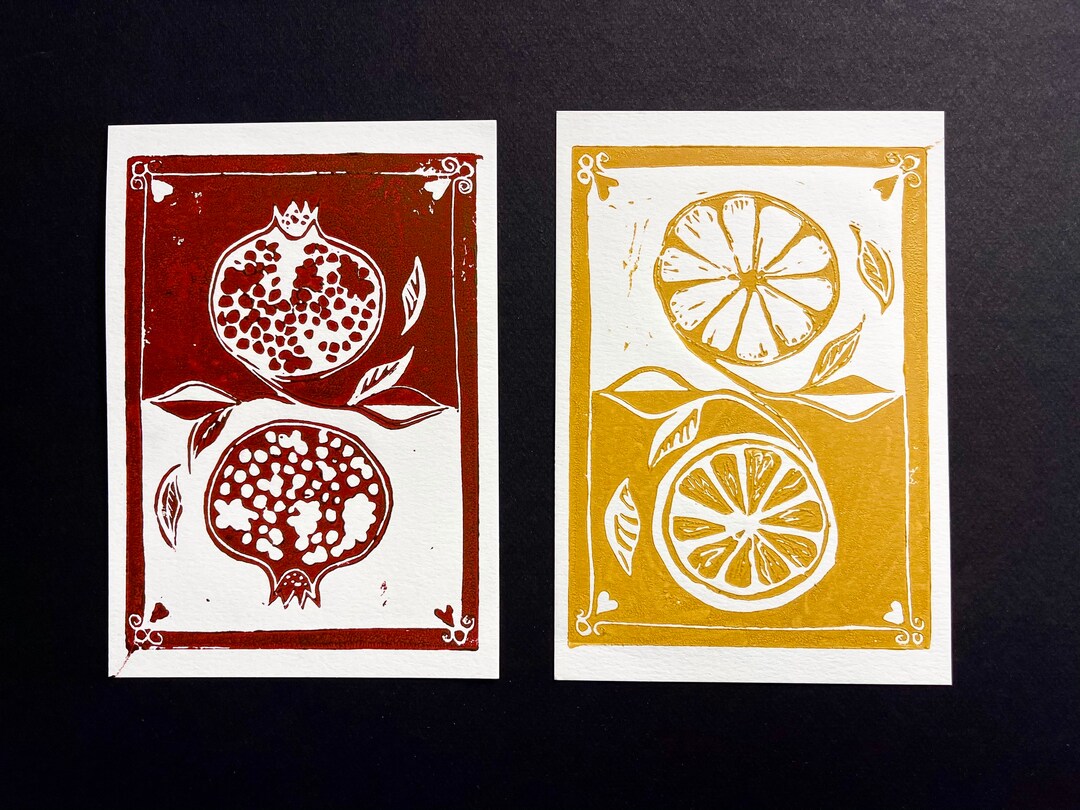 Winter Fruits Linocut Print Set - Etsy
