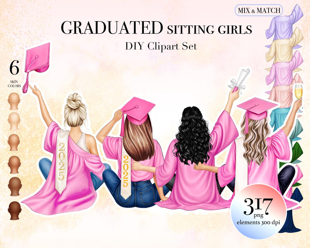 Graduation Girl Clipart Bundle, Graduation Cap & Gowns Clipart, Student Clipart, Graduation Card ...