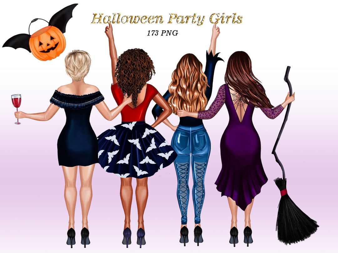 Witchy Best Friend Halloween Fashion Illustration,witches,cute Pumpkins ...