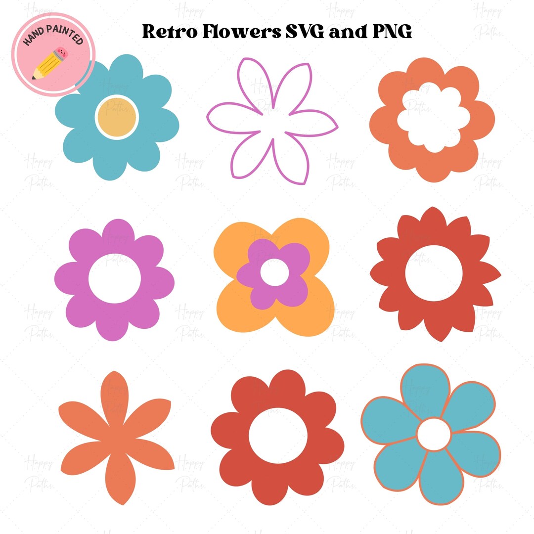 Retro Flowers SVG Boho Flowers SVG Retro Flowers PNG Hippie Flowers Cut ...