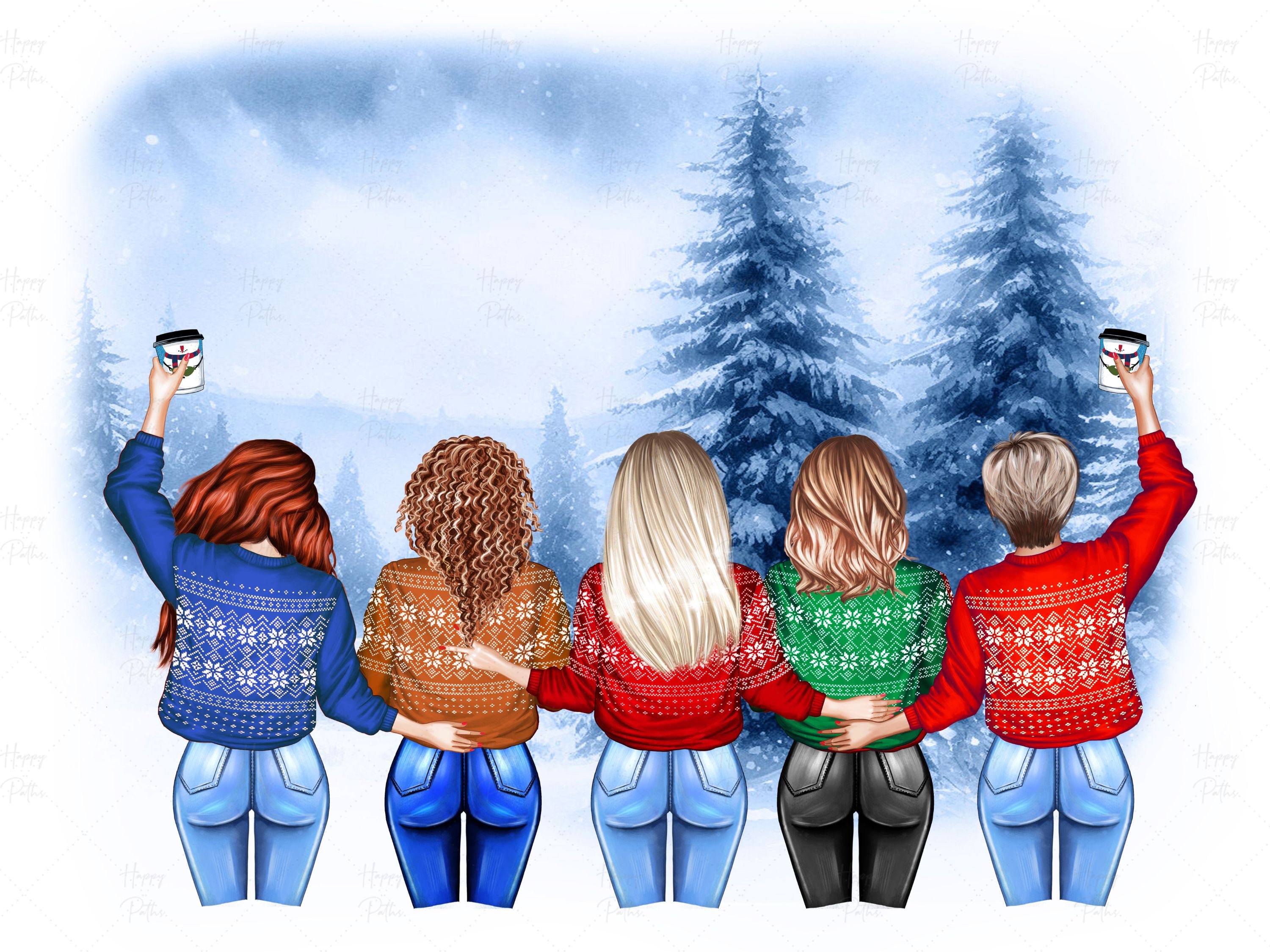 Custom Best Friends Christmas Clipart, Group Friendship, Best Friends ...