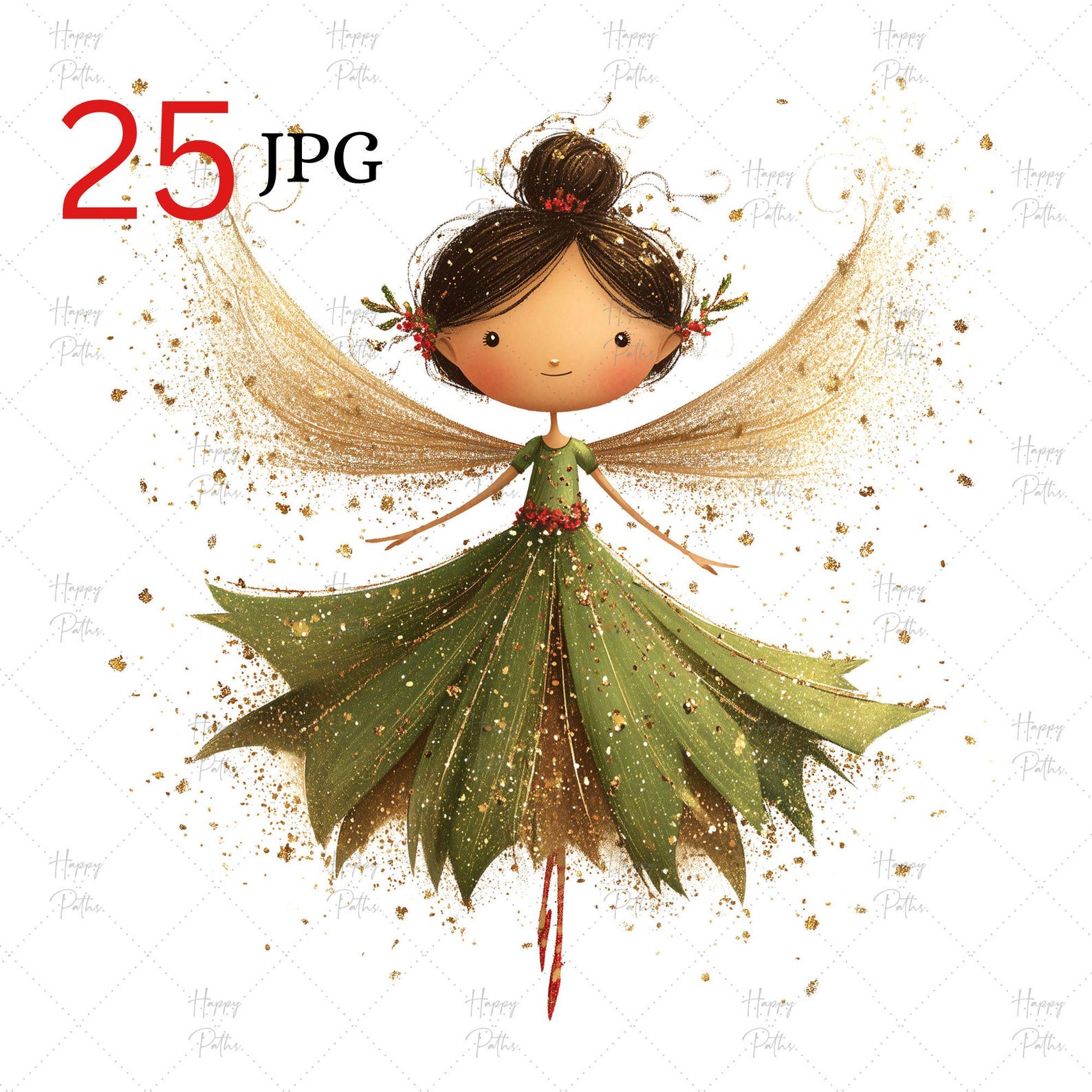 25 Christmas Fairy Clipart Bundle, Gold Glitter Effect Holiday Fairies ...