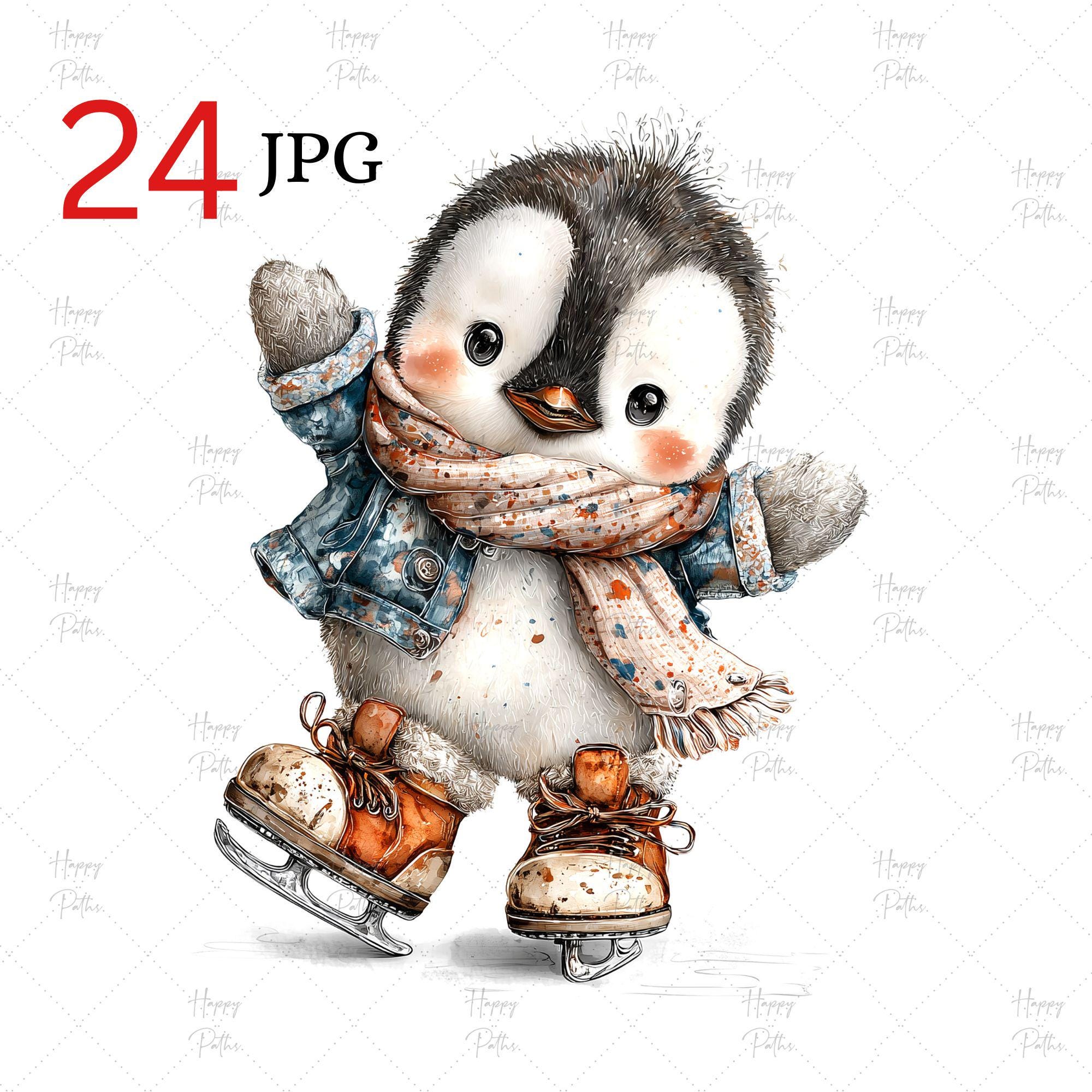 24 Christmas Penguin Clipart, Winter Animals With Scarf & Boots ...