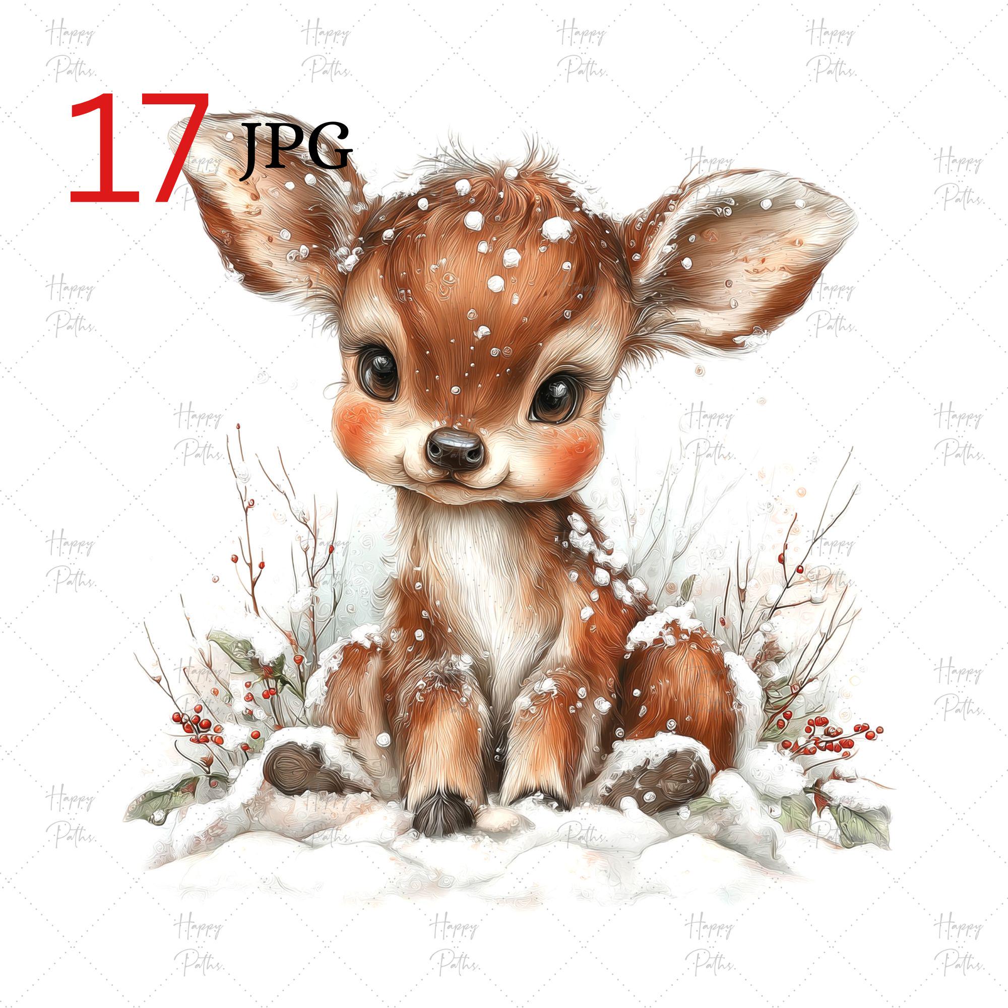 17 Christmas Reindeer and Snowman Clipart Set, Watercolor Winter ...