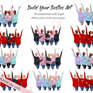 Buy and Build Your Own Best Friends Custom Art, Besties Clipart, BFF PACK, Customizable Clipart ...