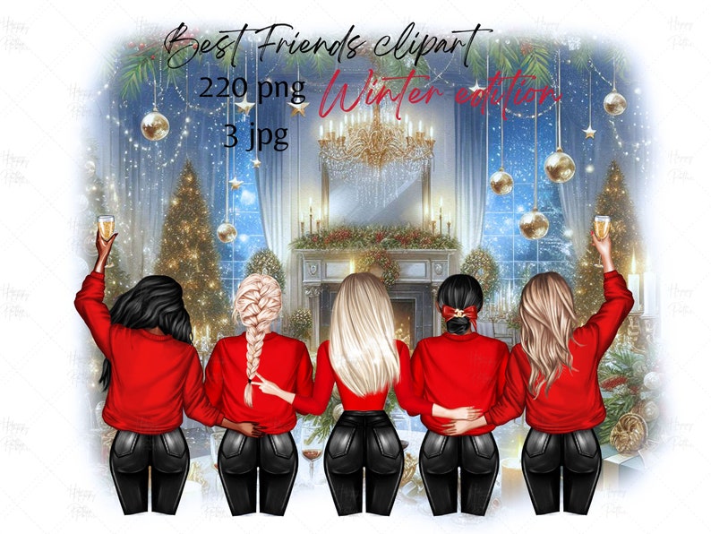 Custom Best Friends Christmas Clipart, Group Friendship, Best Friends ...