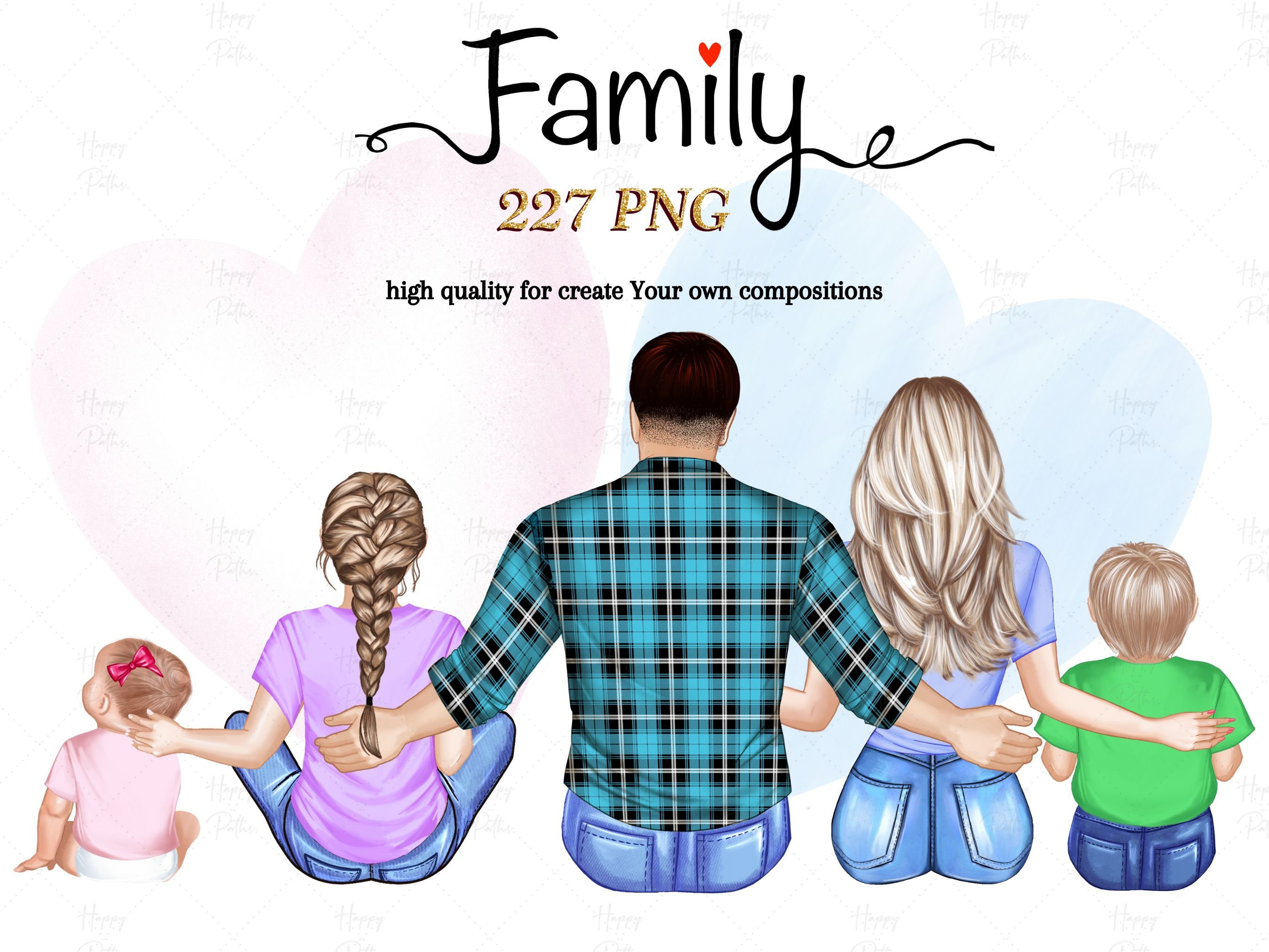 Sitting Family Clipart Bundle Parents With Kids PNG Mom Dad Clipart ...