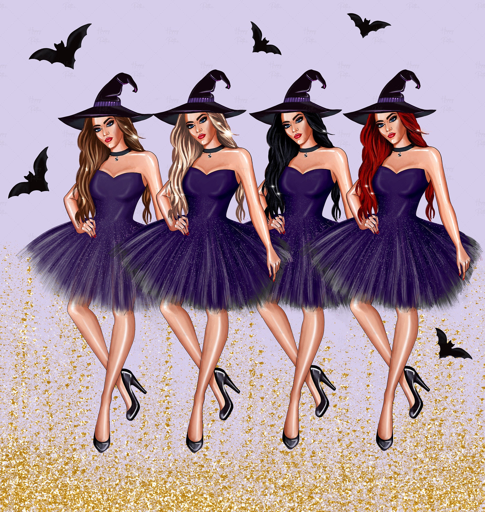 Halloween Clipart Set With Many Fashion Girls Witches - Etsy