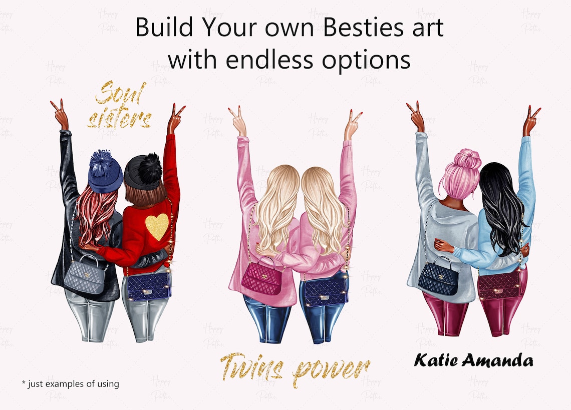 Customizable Best Friends Clipart Bff Illustration - Etsy