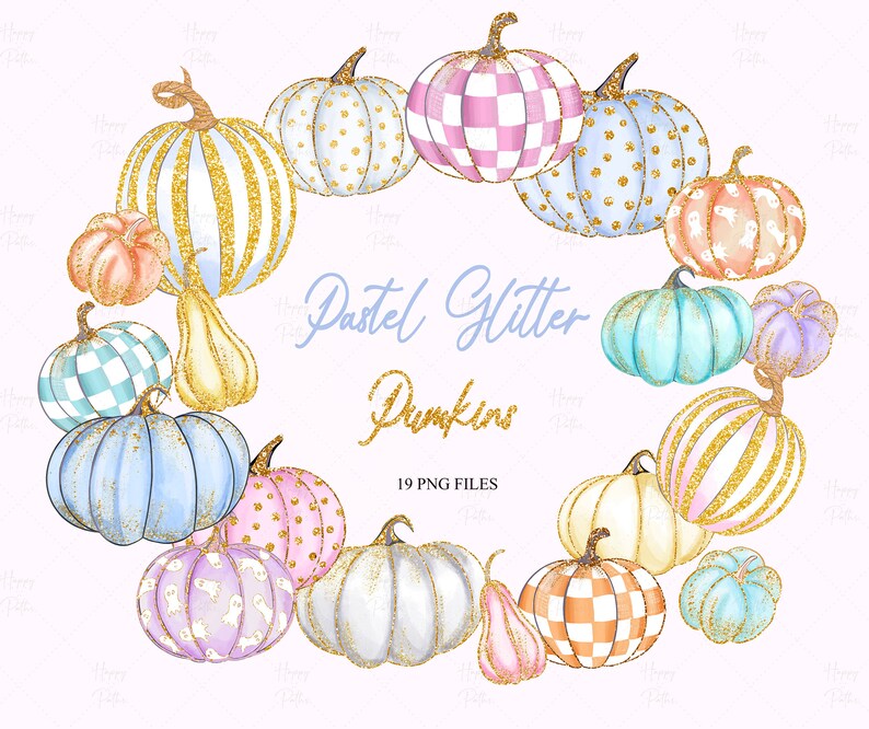 Pastel Glitter Pumpkin Clipart Set, Thanksgiving, Halloween (PNG ...