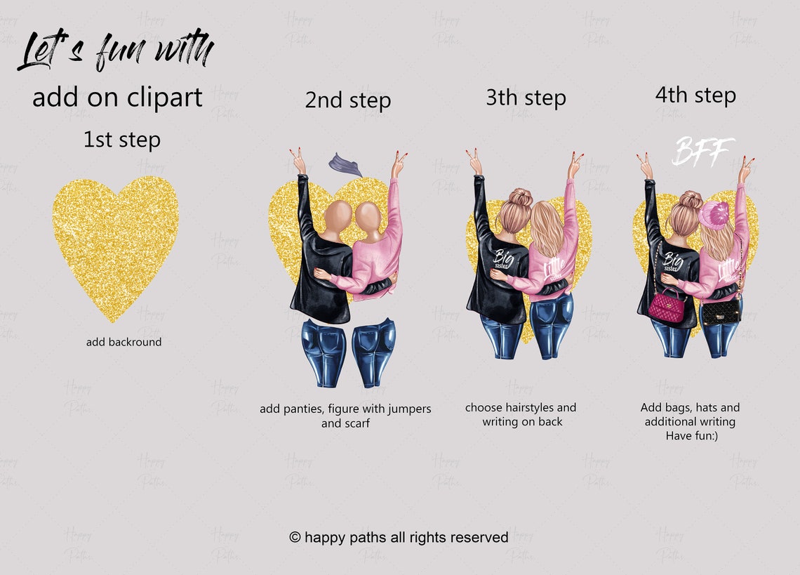 Customizable Best Friends Clipart Bff Illustration - Etsy