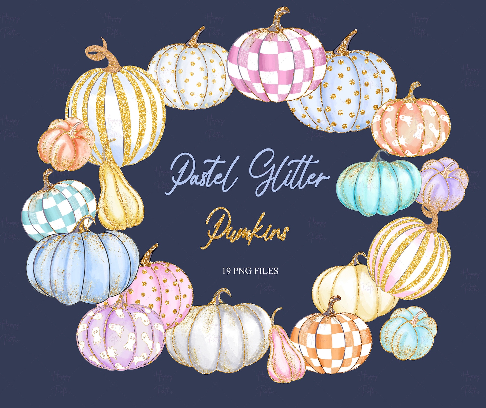 Pastel Glitter Pumpkin Clipart Set, Thanksgiving, Halloween (PNG ...
