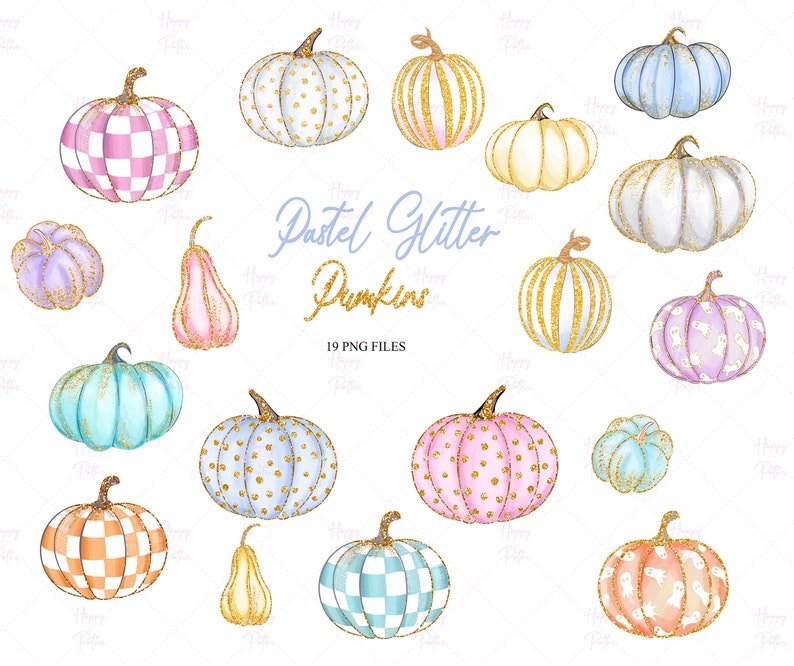 Pastel Glitter Pumpkin Clipart Set, Thanksgiving, Halloween (PNG ...