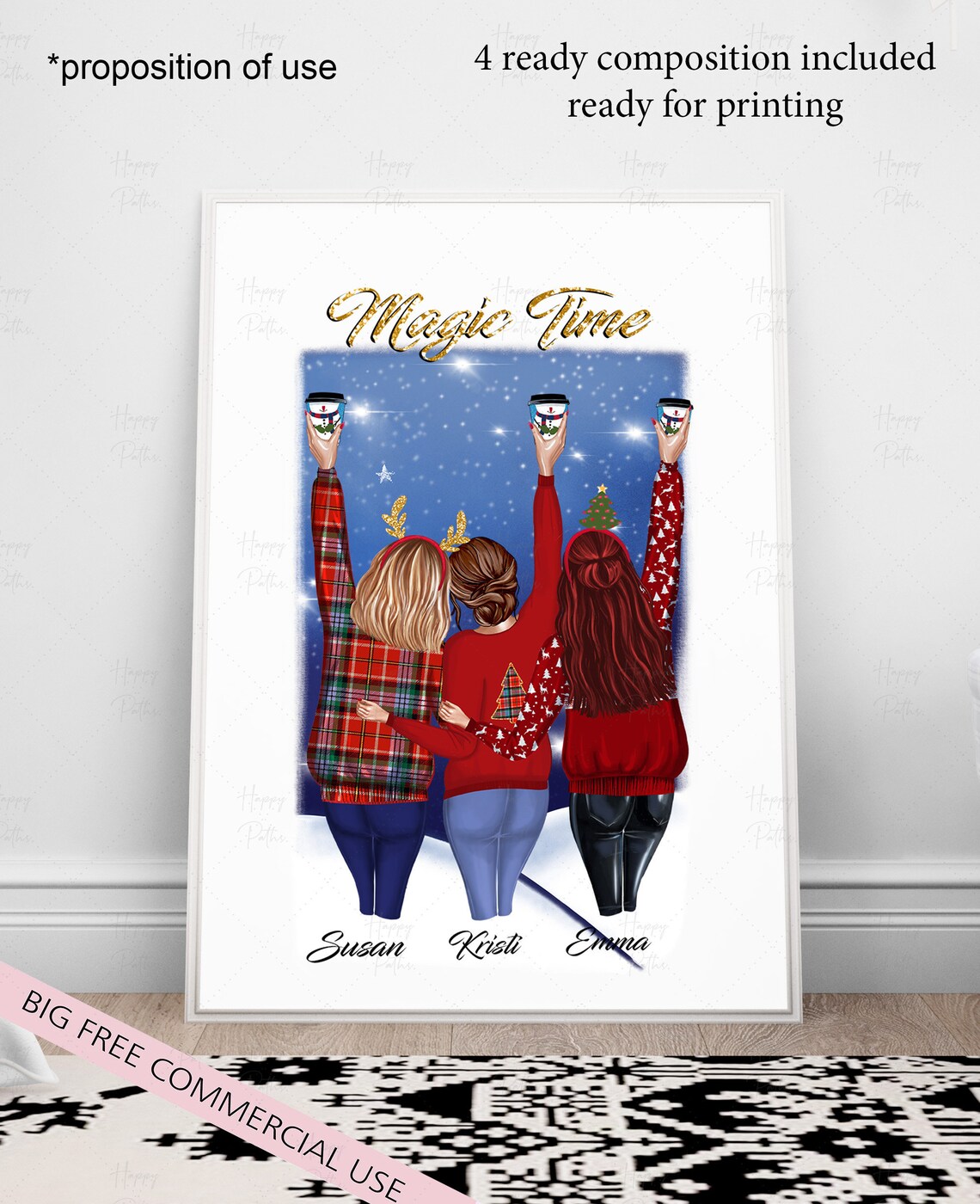 Christmas Best Friends Clipart Bundle, Customizable Portrait Creator ...