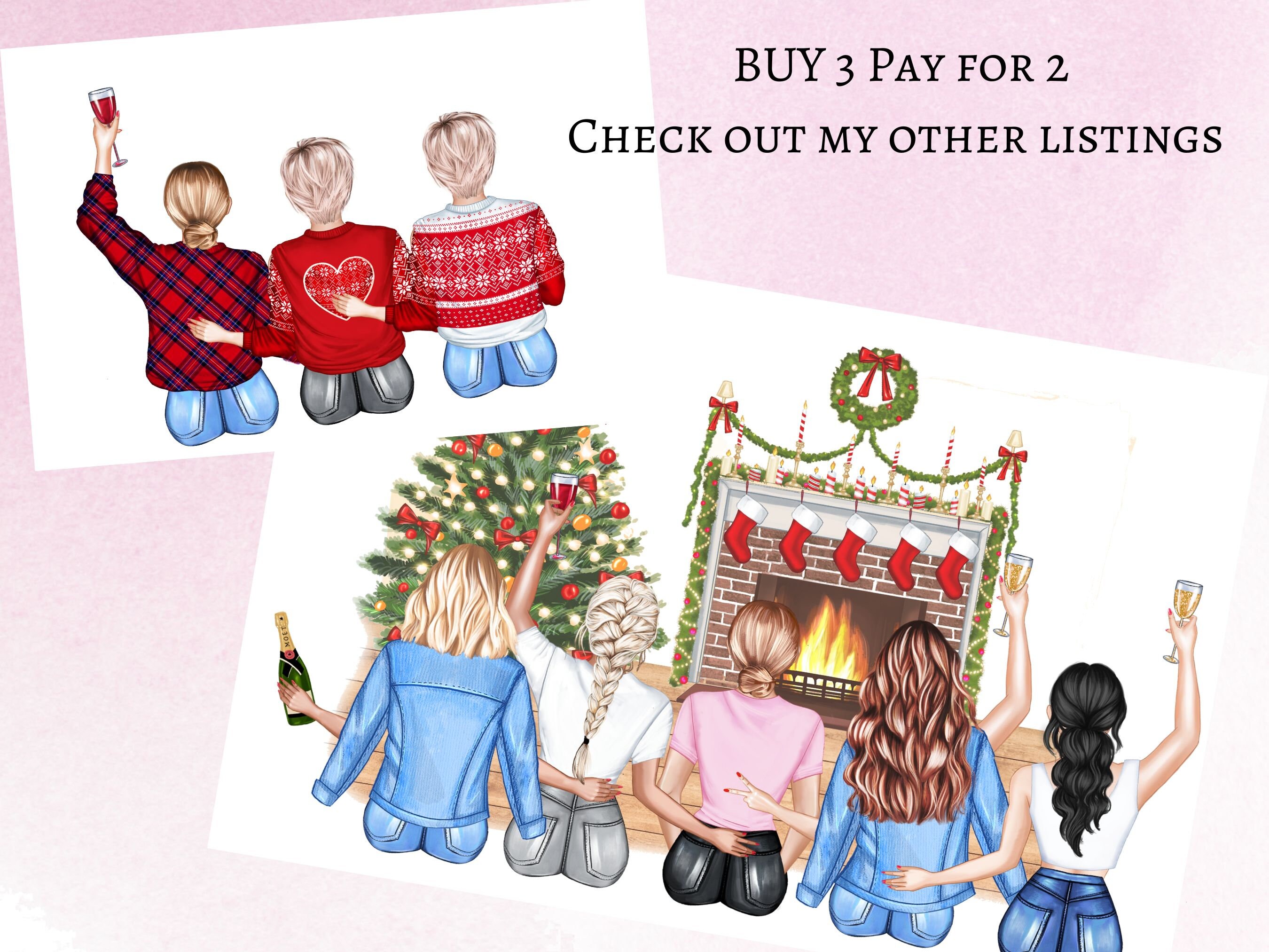 Cute Girls Clipart Christmas Friends Clipart Chibi Girls - Etsy