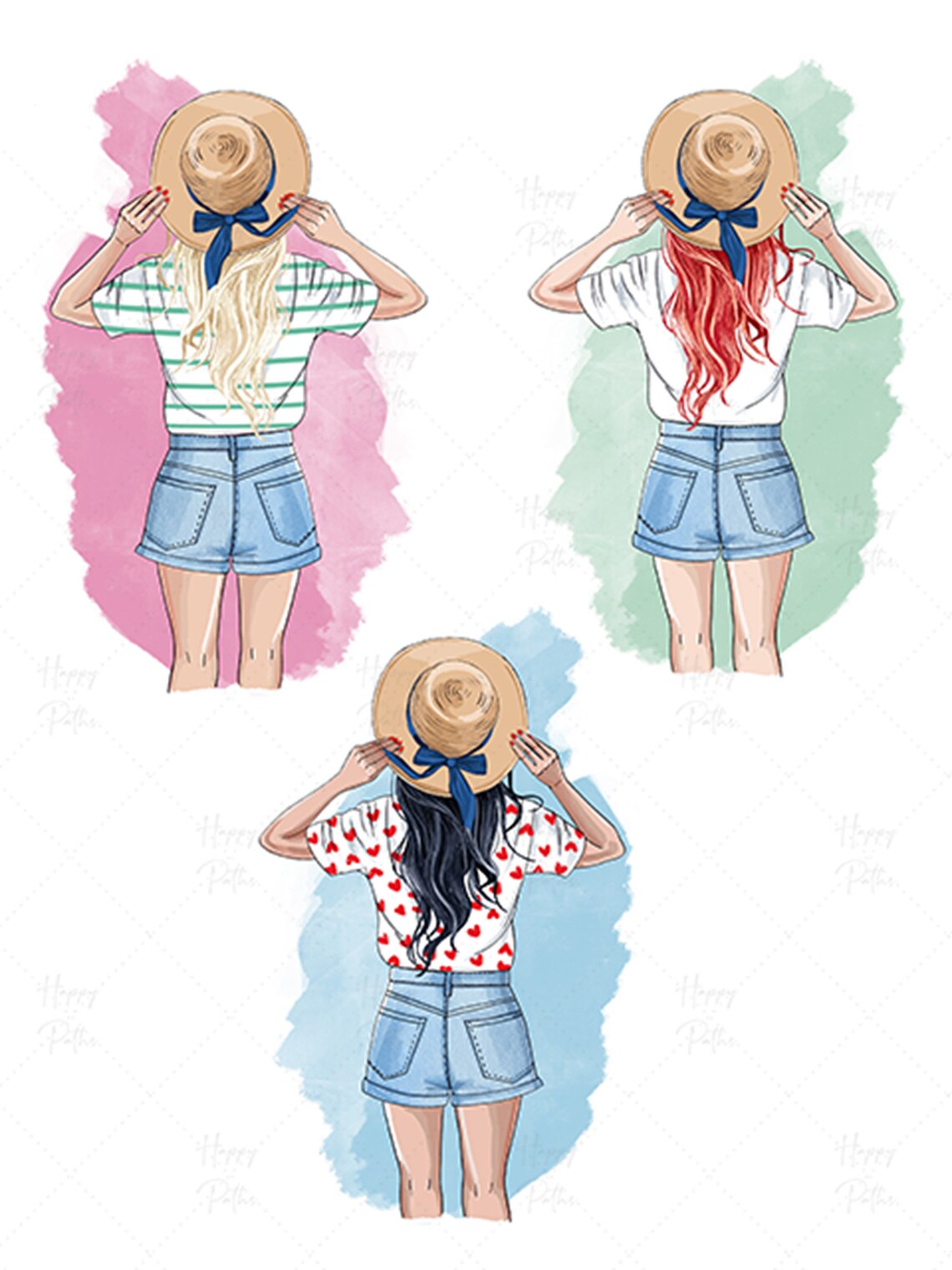 Spring Girl Clipart Hand Drawn Graphics Watercolor Spring - Etsy UK