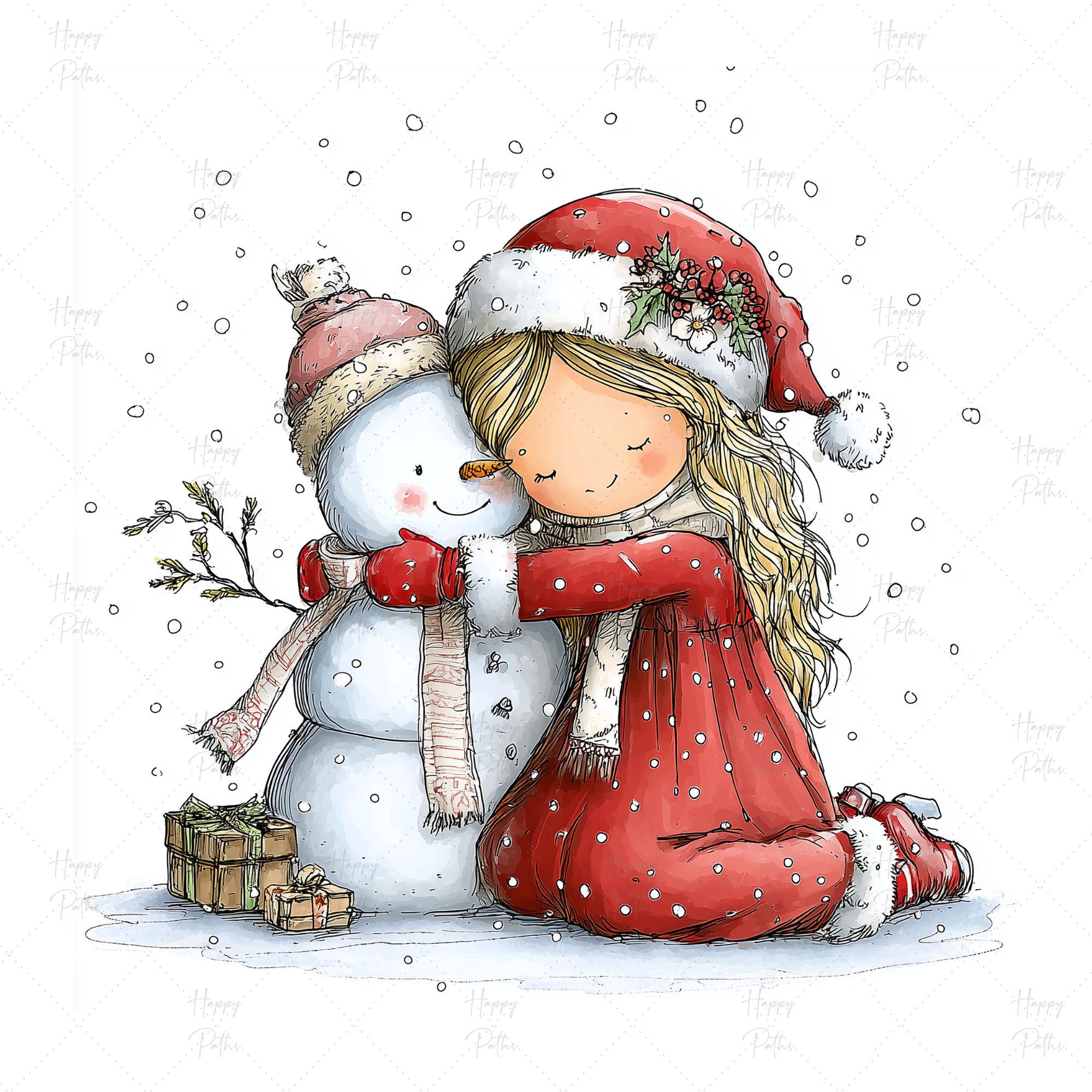 18 Cute Christmas Girl Clipart, Whimsical Santa Girls Hugging Reindeer ...