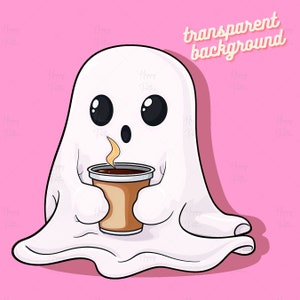 Cute Ghost With Coffee Halloween Clipart Set Ghost Png Ghost Drinking ...