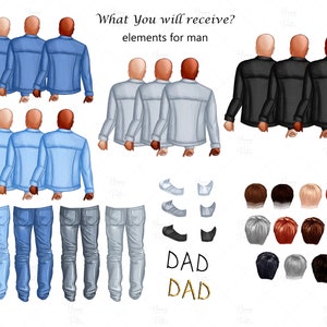 Family Bundle Clipart,father's Day Gift,dad Clipart, Jeans Jackets ...