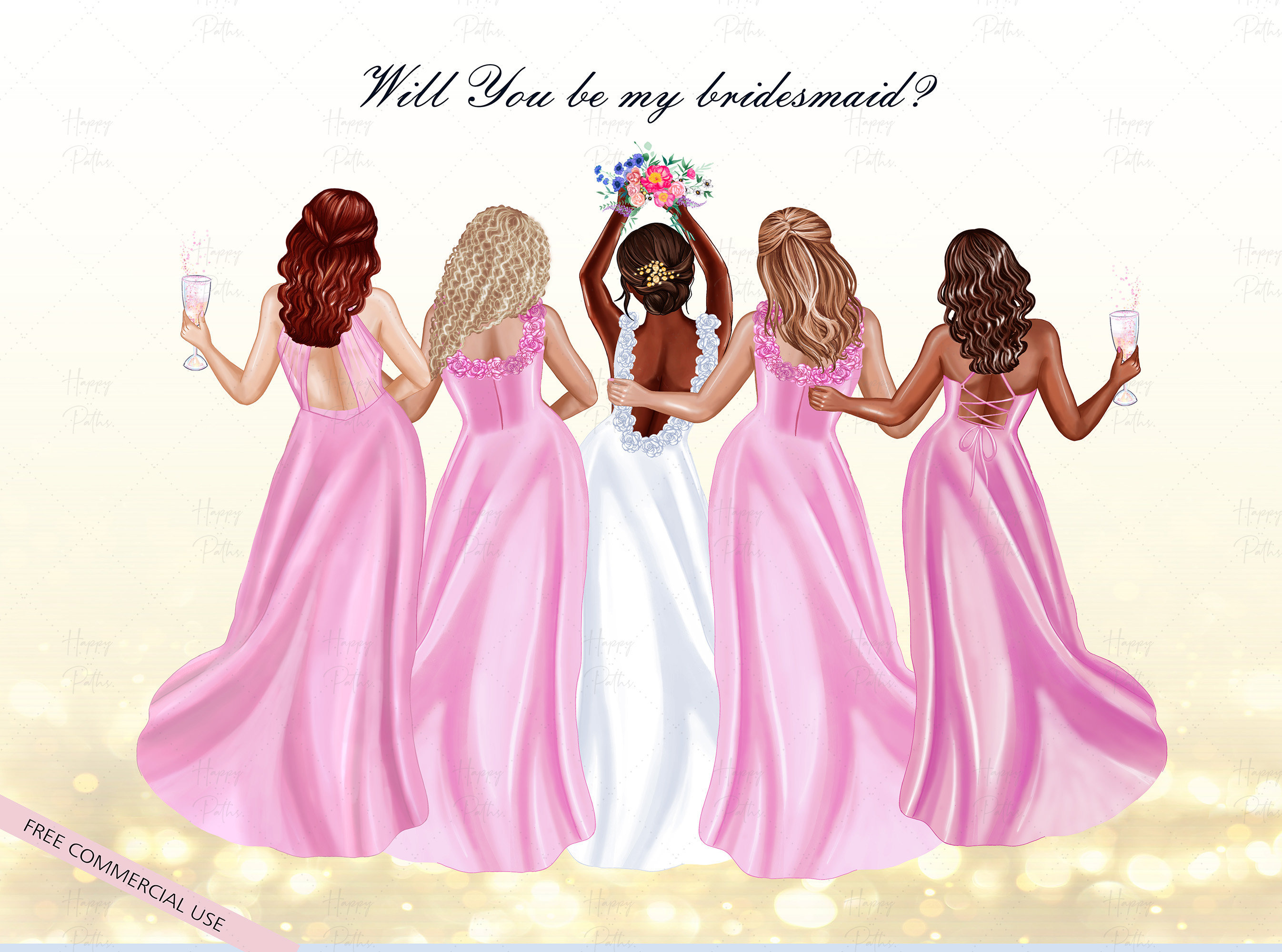 Bridesmaids and Bride Clipart Bridal Giirls BFF Clipart - Etsy Australia