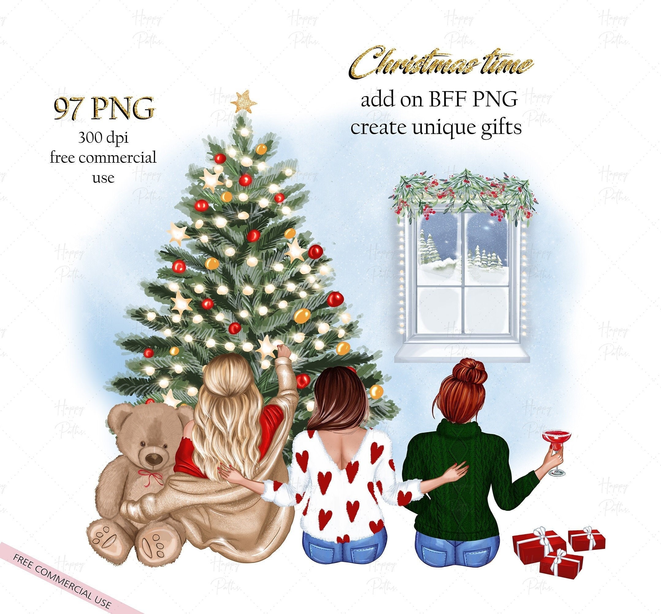 Christmas BFF Clipart Sitting Christmas Besties - Etsy