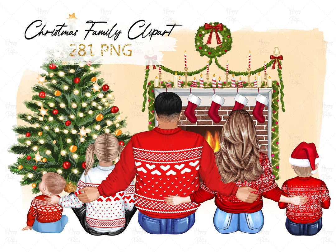 Christmas Family Clipart, Sitting Family Clipart PNG, Custom Family ...