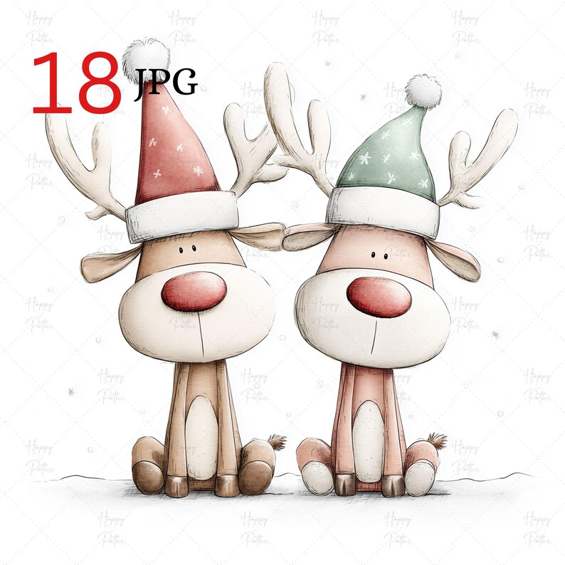 18 Whimsical Santa and Reindeer Clipart, Pastel Watercolor Christmas ...