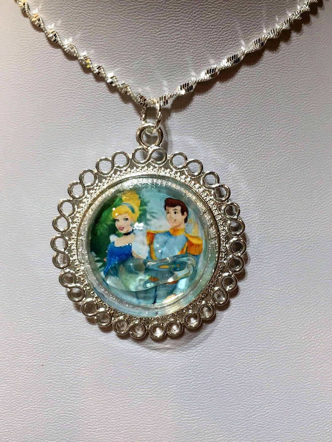 Cinderella Prince Charming Glass Slipper Silver Pendant Necklace Glass ...