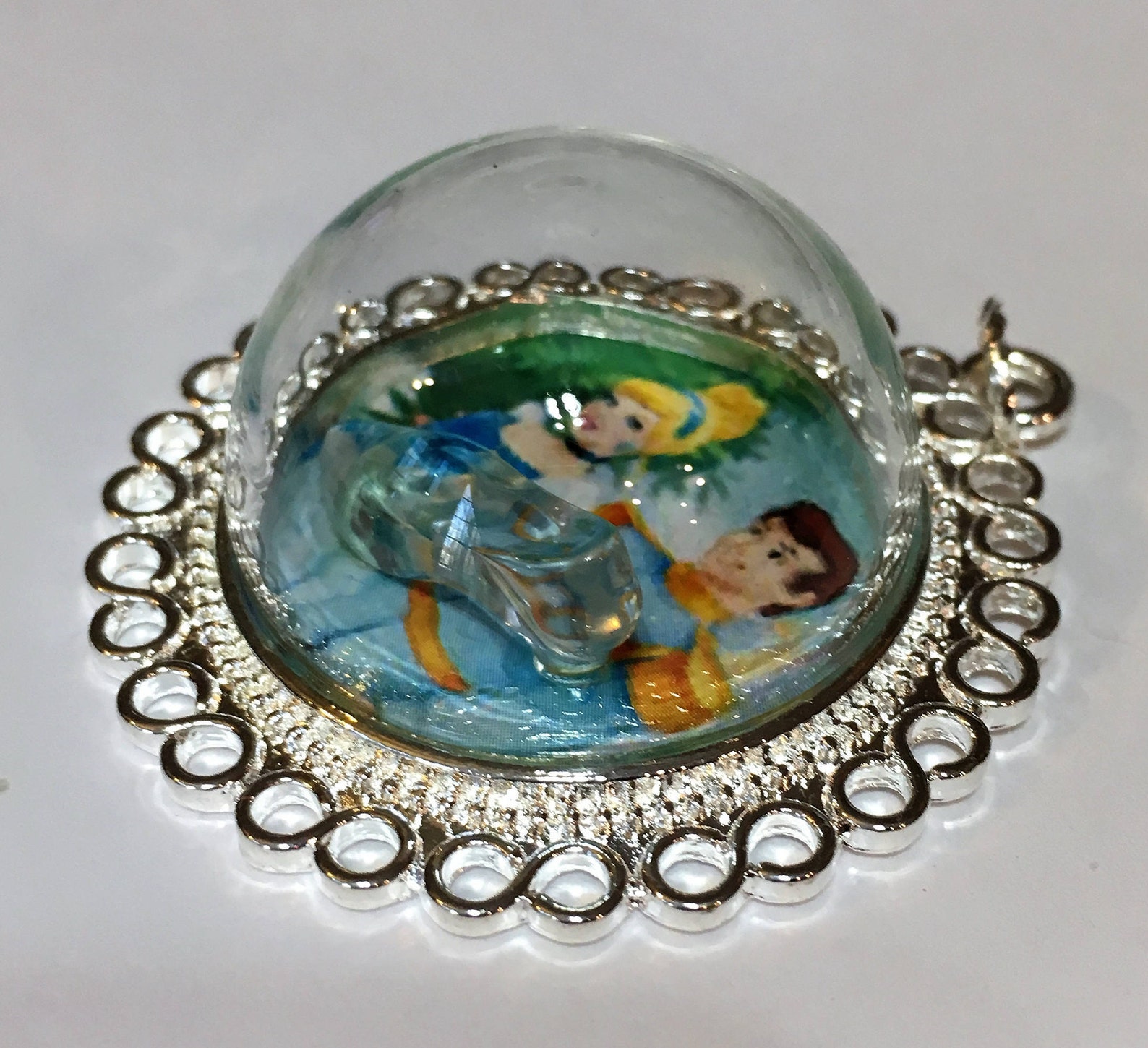 Cinderella Prince Charming Glass Slipper Silver Pendant Necklace Glass ...