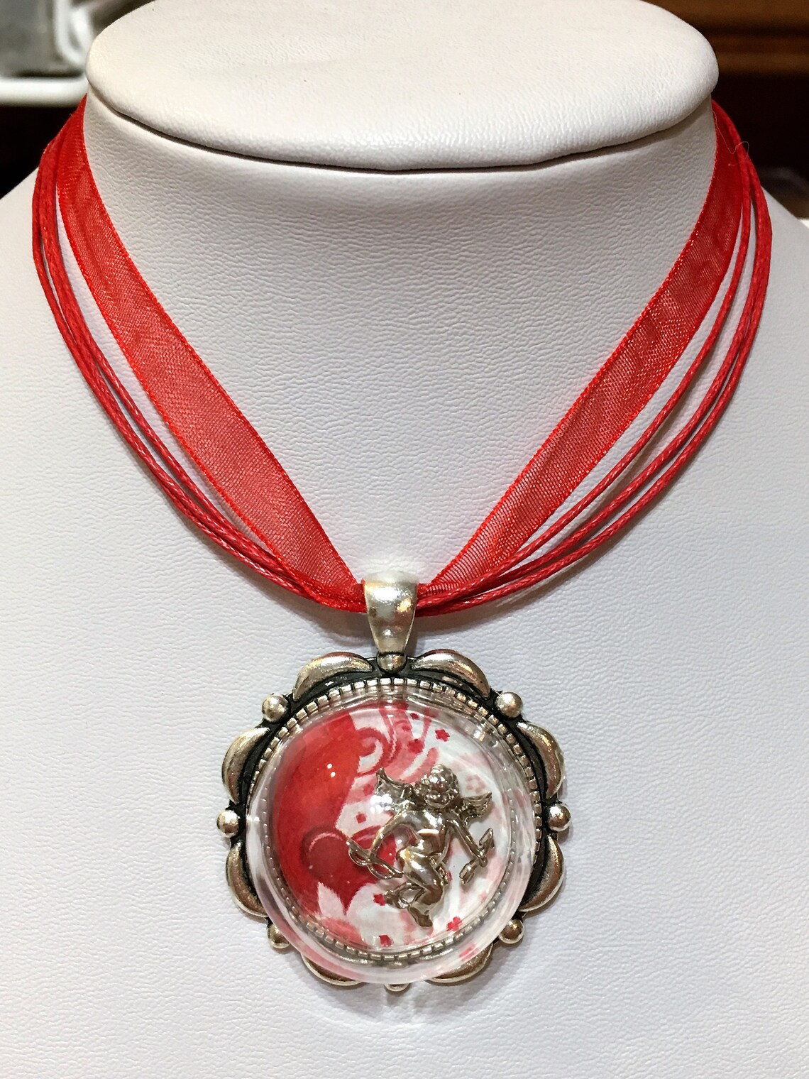 Silver Cupid Pendant Necklace Valentine's Heart Silver Necklace - Etsy