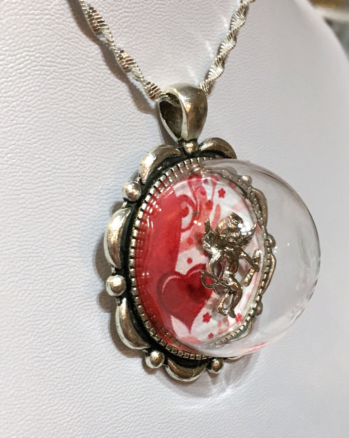 Silver Cupid Pendant Necklace Valentine's Heart Silver Necklace - Etsy