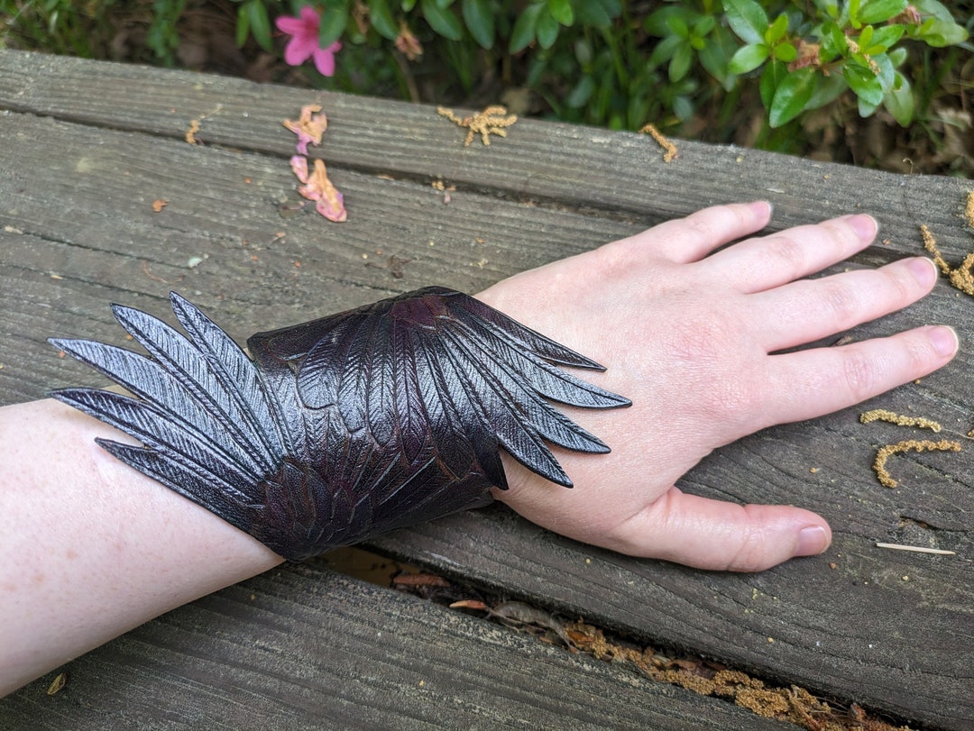 Tooled Leather Double Raven Wing Cuff Bracelet - Etsy