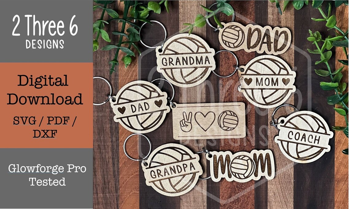 Digital File Volleyball Keychains: Laser Cut File, Glowforge, SVG/PDF ...
