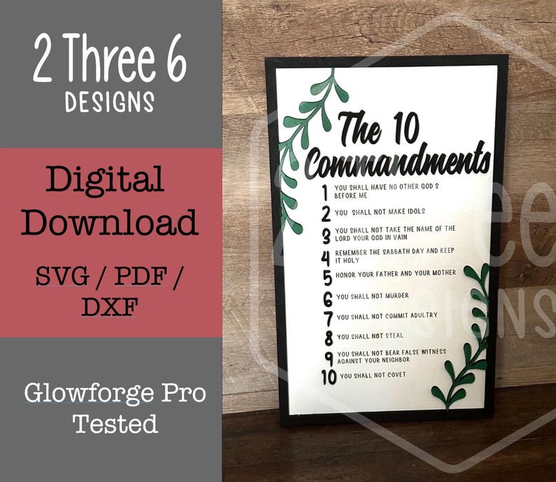 Digital File 10 Commandments; Glowforge Cut File, SVG/PDF/DXF, Laser ...
