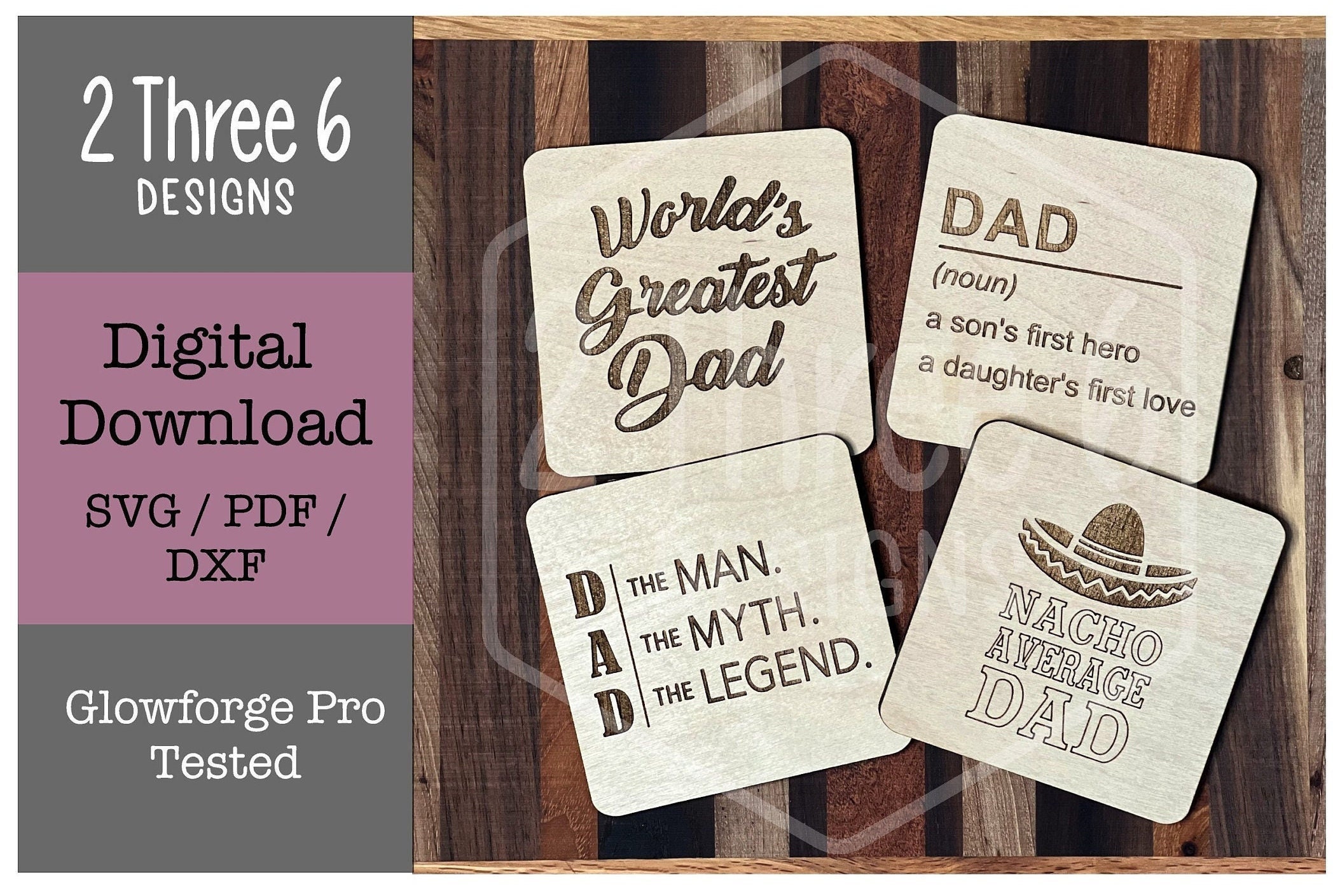 Digital File Father's Day Coaster Set Laser Cut File - Etsy