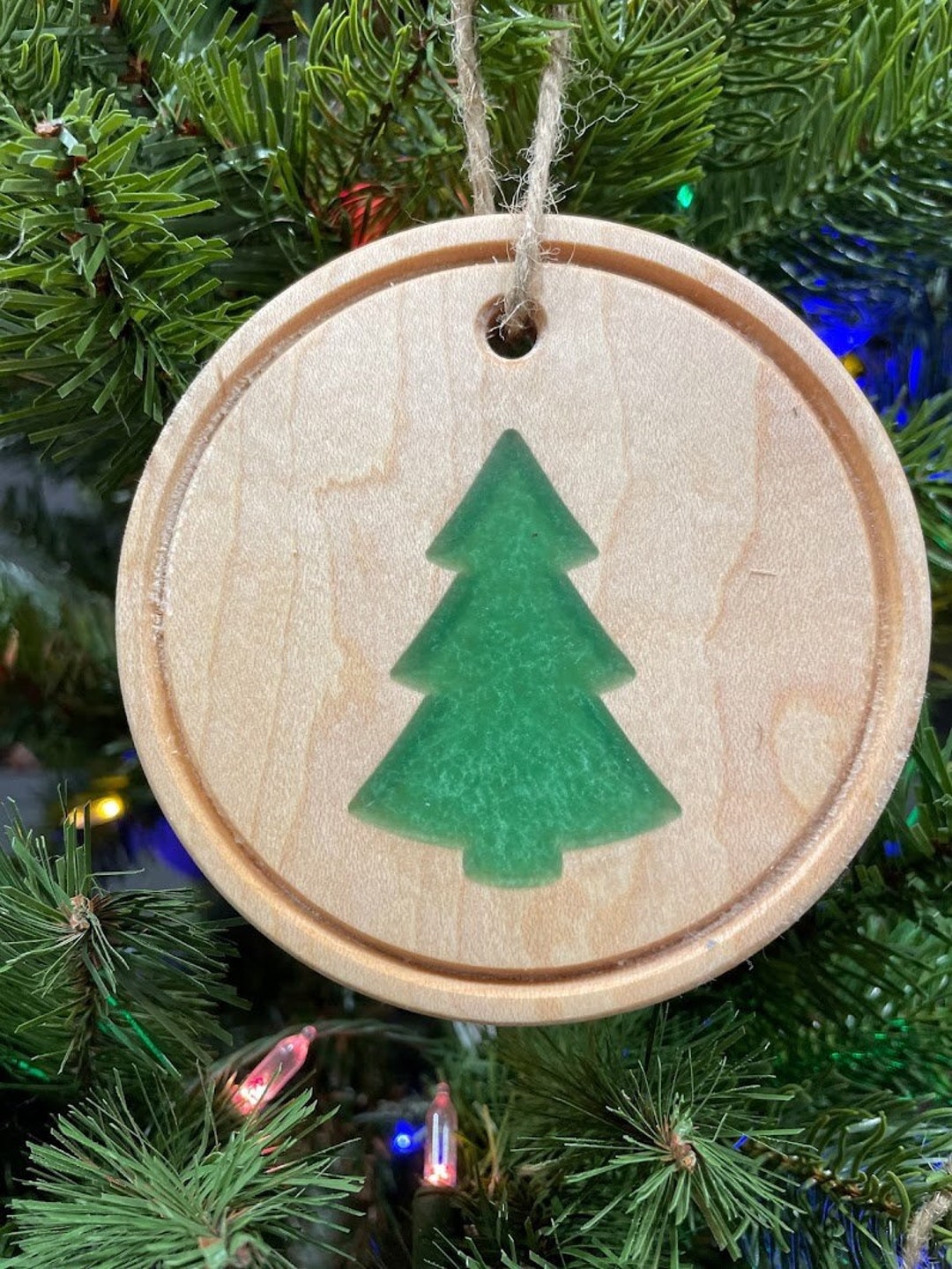 Christmas Tree Ornament, Green Inlay - Etsy