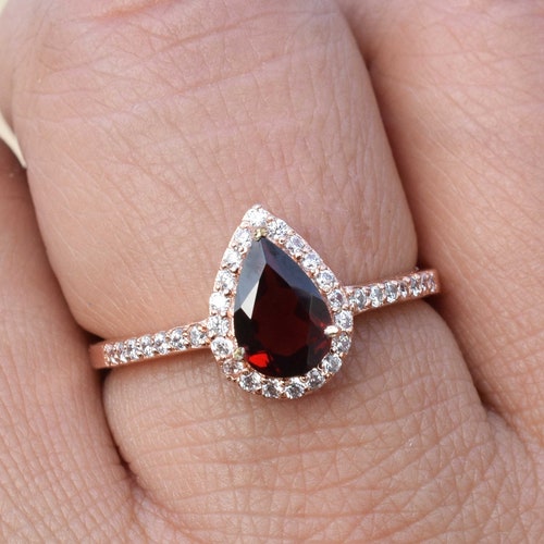 Garnet Pear Engagement Ring Vintage Garnet Wedding Ring Boho - Etsy