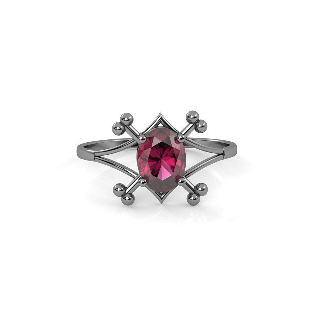 Garnet Rhodolite Engagement Ring, Oval Cut Garnet, Skeleton Hand Ring ...